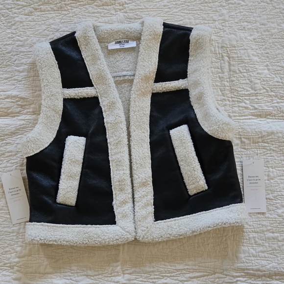 Double Zero | Jackets & Coats | Double Zero Black And White Sherpa Vest ...